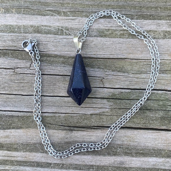 Jewelry | Blue Sunstone Pendulum Necklace Hexagon Natural Stone Pendant ...